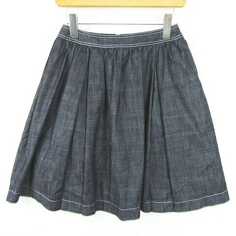 【中古】ルネ Rene フレア スカート 膝丈 ストレッチ 綿 36 ネイビー ラメ kz12225 レディース 【ベクトル 古着】 250708ブランドルネ Rene表記サイズ36(S程度)実寸サイズウエスト：66cm　スカート丈：52c...