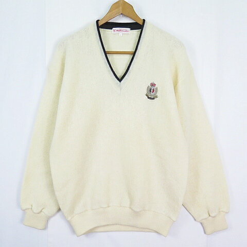 【中古】W.A.goodman & Sons Vネック ニット ウール M クリーム ヴィンテージ 2sa7007 【ベクトル 古着】 251109表記サイズM実寸サイズ肩幅：52cm　身幅：53cm　着丈：68cm　袖丈：54cm　　素材...