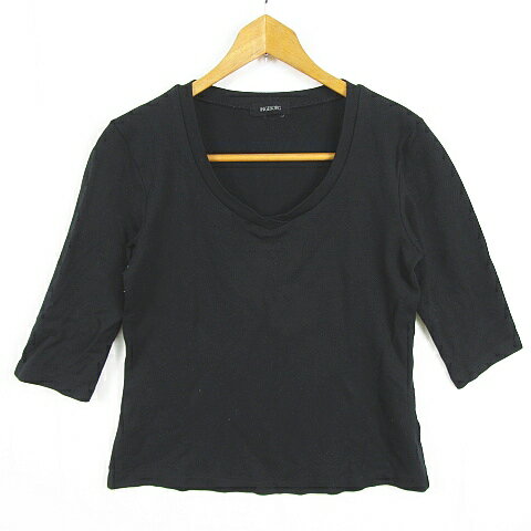 【中古】インゲボルグ INGEBORG カットソー Tシャツ 七分袖 Vネック ストレッチ レーヨン L ブラック ロゴ 刺繍 kz14129 レディース 【ベクトル 古着】 260120ブランドインゲボルグ INGEBORG表記サイズL実...