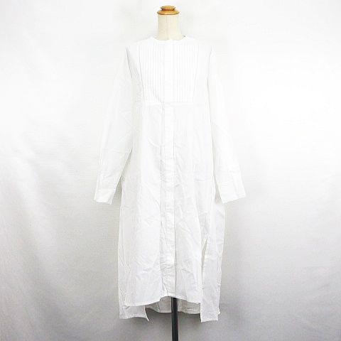 【中古】未使用品 SWEET ROUGE シャツワンピース チュニック 長袖 ドロップショルダー ノーカラー ロング丈 プリーツ 比翼 コットン M ホワイト ※EKM レディース 【ベクトル 古着】 260321表記サイズM バスト 79...