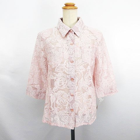 【中古】未使用品 Mocka Giene シャツジャケット 七分袖 ステンカラー シアー 花柄 麻混 M ピンク ※EKM レディース 【ベクトル 古着】 260505表記サイズM バスト 79〜87 身長 154〜162実寸サイズ肩幅：3...