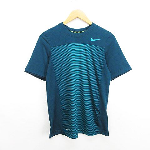 【中古】ナイキ NIKE Tシャツ カットソー 半袖 クルーネック ボーダー DRI-FIT ロゴ S ブルーグリーン スポーツウェア ※EKM メンズ 【ベクトル 古着】 260521ブランドナイキ NIKE表記サイズS実寸サイズ肩幅：3...