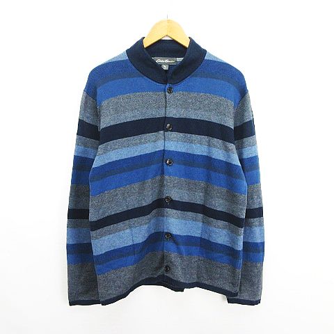 【中古】エディーバウアー EDDIE BAUER ニット カーディガン 長袖 ボーダー コットン L ブルー×グレー ※EKM メンズ 【ベクトル 古着】 260723ブランドエディーバウアー EDDIE BAUER表記サイズL実寸サイズ肩...