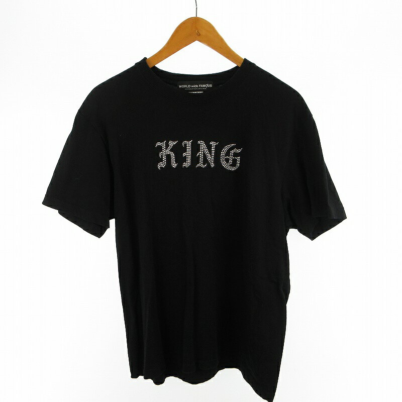 【中古】ワールドワイドフェイマス WORLD WIDE FAMOUS L Tシャツ 半袖 ラインストーン プリント ロゴ ブラック 黒 コットン メンズ 【ベクトル 古着】 260713ブランドワールドワイドフェイマス WORLD WIDE...