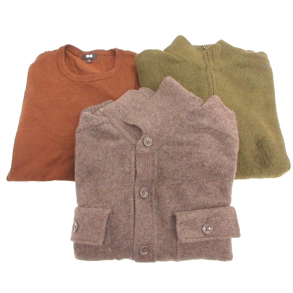 【中古】ユニクロ UNIQLO ニット セーター 3点セット まとめ ウール L ブラウン カーキ 長袖 スタンドカラー ラウンドネック ハーフジップ /SD ■GY99 メンズ 【ベクトル 古着】 260517ブランドユニクロ UNIQL...