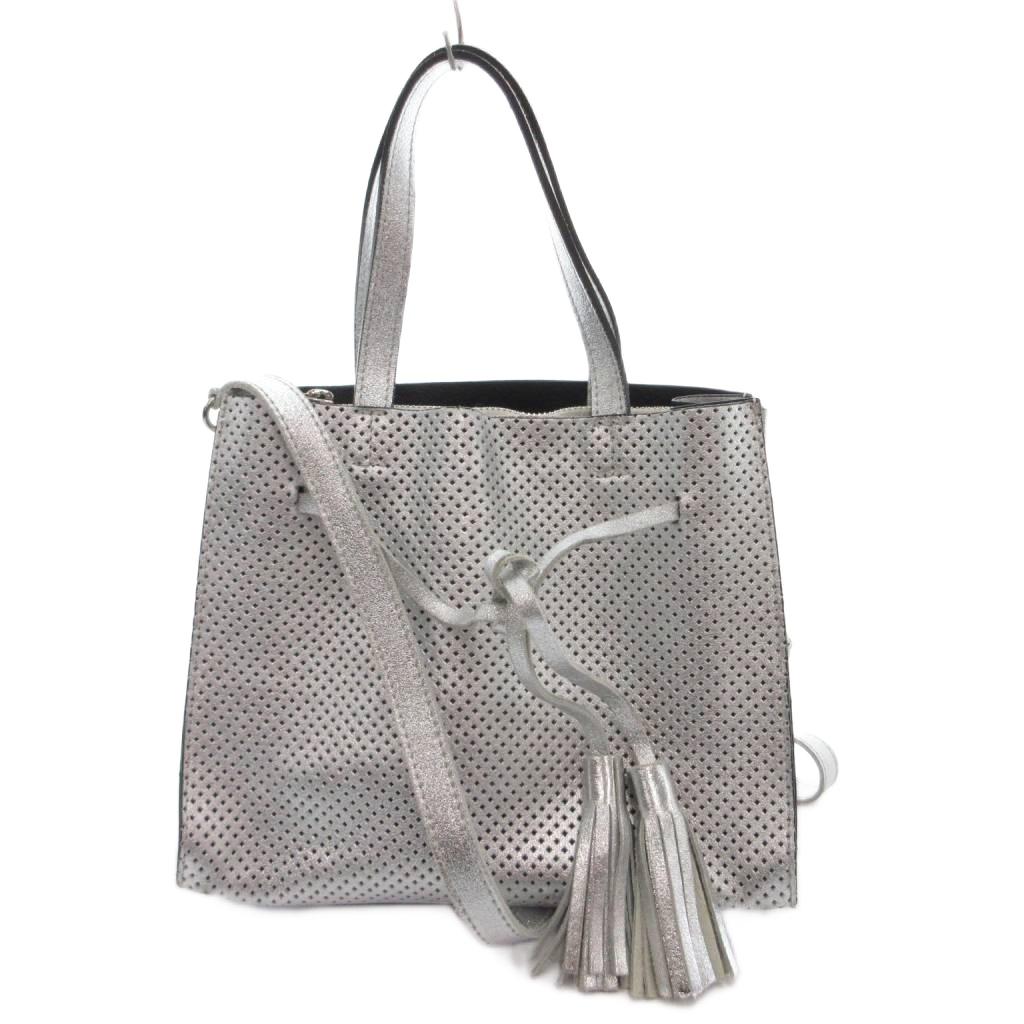 【中古】ローラディマジオ laura dimaggio ショルダーバッグ ハンドバッグ 2way シルバーカラー パンチング タッセル レザー /MX レディース 【ベクトル 古着】 260529表記サイズサイズ表記なし(実寸サイズをご参考...