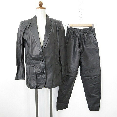 【中古】ロートレアモン LAUTREAMONT セットアップ スーツ レザー テーラードジャケット パンツ シングル ロング 牛革 グレー 黒 ブラック 11 レディース 【ベクトル 古着】 260207ブランドロートレアモン LAUTRE...