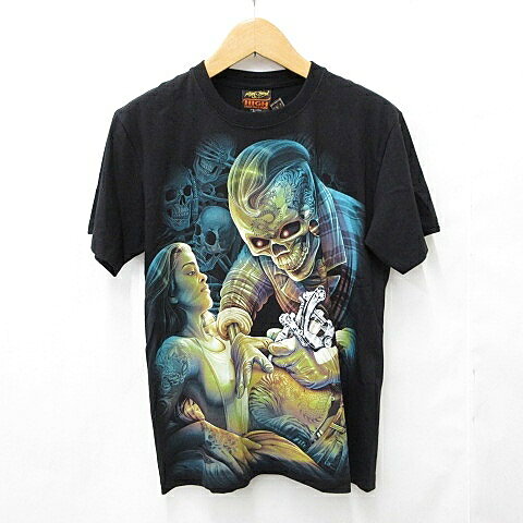 【中古】未使用品 high definition Tシャツ カットソー 半袖 丸首 プリント スカル 綿 黒 ブラック M メンズ 【ベクトル 古着】 260630表記サイズM実寸サイズ肩幅：47cm　身幅：51cm　着丈：67.5cm　袖...