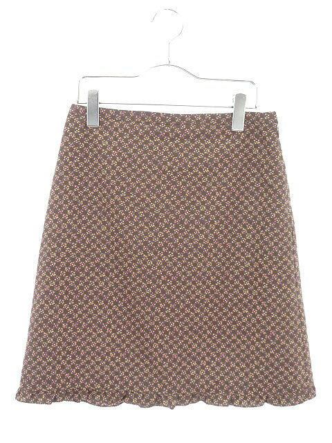 【中古】イネド INED スカート 台形 ひざ丈 花柄 フリル 2 茶 ブラウン /fy レディース 【ベクトル 古着】 180331 ブランド古着ベクトルプレミアム店ブランドイネド INED表記サイズ2実寸サイズウエスト：68cm　ヒップ...