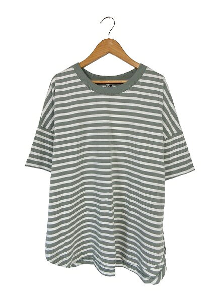 【中古】未使用品 UNDERWRAPS アンダーラップス Tシャツ 半袖 クルーネック ボーダー サイズ M グリーン 白 QQQ メンズ 【ベクトル 古着】 260323表記サイズM実寸サイズ肩幅：65cm　身幅：60cm　袖丈：9cm　...