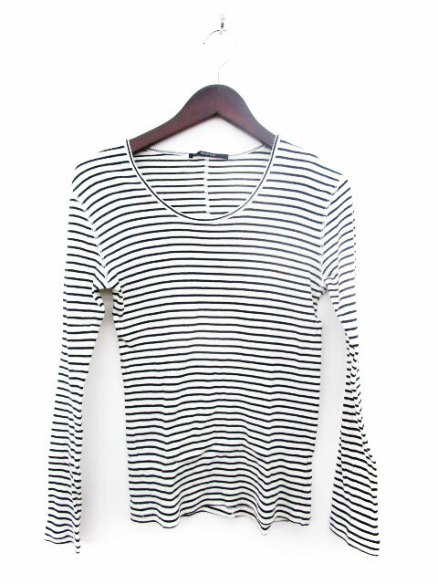 【中古】シップスジェットブルー SHIPS JET BLUE Tシャツ カットソー 長袖 ボーダー ラウンドネック コットン 白 ホワイト 黒 ブラック /☆a メンズ 【ベクトル 古着】 180208 ブランド古着ベクトルプレミアム店ブラ...