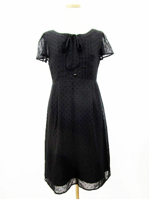 【中古】クリアインプレッション CLEAR IMPRESSION ワンピース ハーフボタン ボウタイ フロッキー ドット タック 半袖 ひざ丈 1 黒 レディース 【ベクトル 古着】 170128 ブランド古着ベクトルプレミアム店ブランドク...
