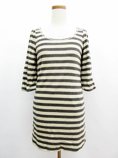 【中古】ビーラディエンス BE RADIANCE NEW YORK チュニック ニット 七分袖 ボーダー M アイボリー グレー レディース 【ベクトル 古着】 170310 ブランド古着ベクトルプレミアム店表記サイズM実寸サイズ肩幅：33...