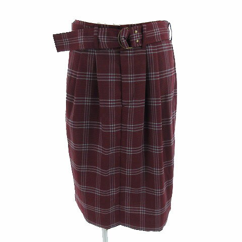 【中古】je スカート ひざ丈 ストレッチ タック入り チェック エンジ グレー 1 レディース 【ベクトル 古着】 190108 ブランド古着ベクトルプレミアム店表記サイズ1実寸サイズウエスト：68cm　ヒップ：80cm　スカート丈：56...