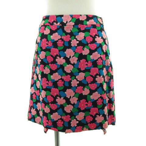 【中古】 ミンピ Mimpie スカート ミニ ダックテール 花柄 シルク100% ピンク 黒 2 レディース 【ベクトル 古着】 190419表記サイズ2実寸サイズウエスト：64cm　ヒップ：85cm　スカート丈：前43- 後55cm　　...