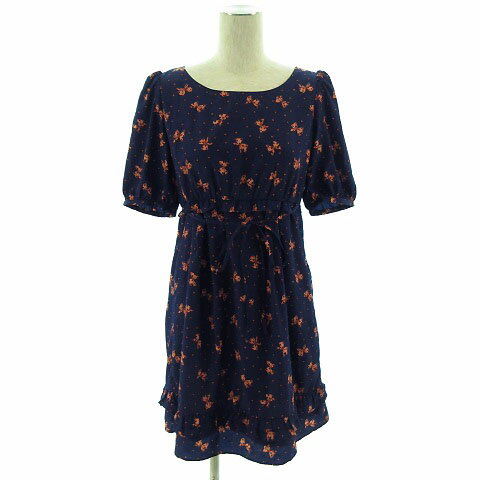 【中古】ミニマム MINIMUM ワンピース ひざ丈 半袖 リボン柄 ネイビー 紺 ピンク 2 レディース 【ベクトル 古着】 191022 ベクトルプレミアム店ブランドミニマム MINIMUM表記サイズ2 (日本サイズM程度）実寸サイズ肩...