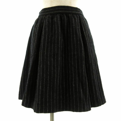 【中古】グリーンレーベルリラクシング ユナイテッドアローズ green label relaxing スカート ひざ丈 フレアー ストライプ ウール混 ブラック 黒 ホワイト 白 40 レディース 【ベクトル 古着】 200510 ベクトル...
