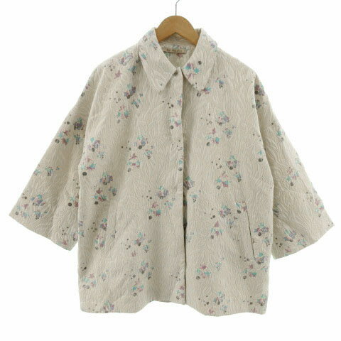 【中古】モアノンプリュ moi non plus ジャケット ステンカラー ビッグシルエット 花柄アイボリー ホワイト 白 ブルー 青 パープル 紫 レディース 【ベクトル 古着】 211018表記サイズ表記サイズ無し ※実寸サイズをご確認...