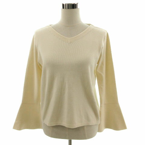 【中古】ザンパ ZAMPA ニット 長袖 Vネック フレアスリーブ シンプル 無地 アイボリー M 【ベクトル 古着】 220111ブランドザンパ ZAMPA表記サイズM実寸サイズ肩幅：約42cm　身幅：約49cm　着丈：約60cm　袖丈：...