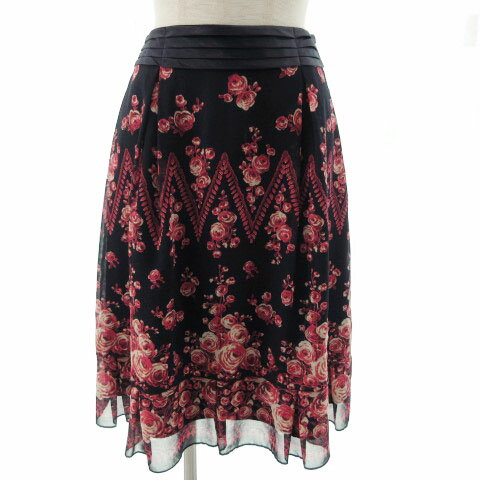 【中古】フランコフェラーロ FRANCO FERRARO スカート フレア ひざ丈 花柄 ネイビー 紺 ピンク 2 レディース 【ベクトル 古着】 220415ブランドフランコフェラーロ FRANCO FERRARO表記サイズ2（日本サイズ...