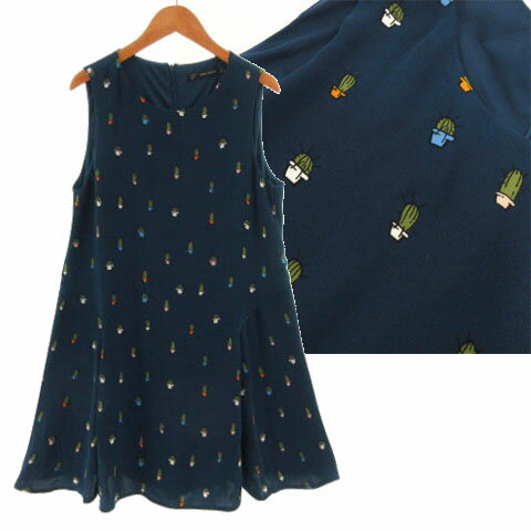 【中古】ザラ トラファルック ZARA Trafaluc サボテン柄プリントノースリーブオールインワン パンツスカート ブルー系 青系 マルチカラー S レディース 【ベクトル 古着】 260216ブランドザラ トラファルック ZARA T...
