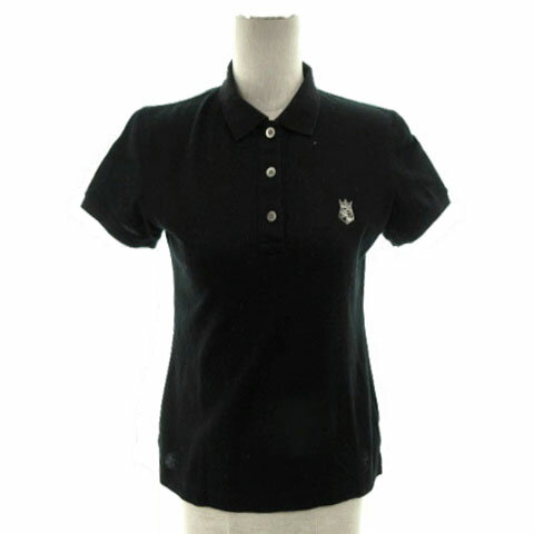 【中古】アクアスキュータム AQUASCUTUM 鹿の子 ポロシャツ 1471720-99 ロゴ刺繍 半袖 日本製 コットン ブラック 黒 4S レディース 【ベクトル 古着】 260113ブランドアクアスキュータム AQUASCUTUM表...