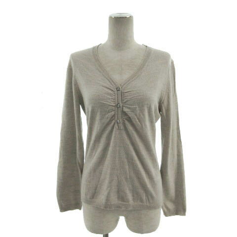 【中古】インディヴィ INDIVI ニット セーター ヘンリーネック ビジューボタン ギャザー 長袖 ウール ミックス糸 グレージュ グレー 44 大きいサイズ レディース 【ベクトル 古着】 230528ブランドインディヴィ INDIVI...