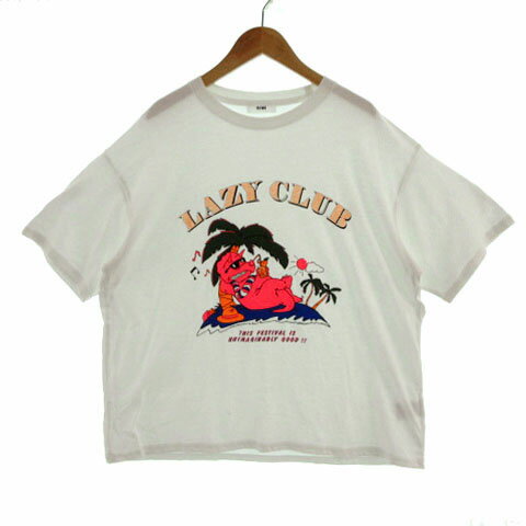 【中古】ロデオクラウンズワイドボウル RODEO CROWNS WIDE BOWL RCWB Tシャツ 丸首 半袖 ボックスシルエット プリント コットン ホワイト 白 F レディース 【ベクトル 古着】 230614ブランドロデオクラウン...