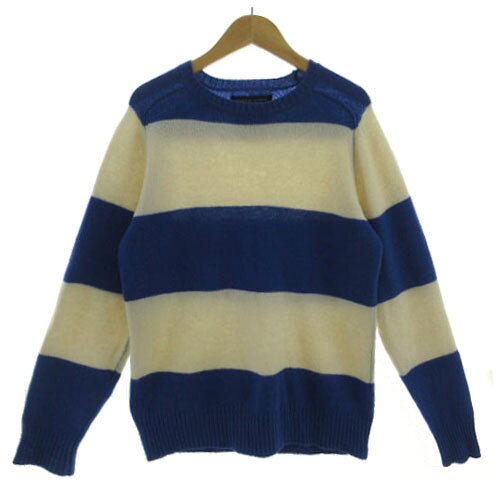 【中古】シップスジェネラルサプライ SHIPS GENERAL SUPPLY ニット セーター 丸首 長袖 ピュアウール ALL PURE WOOL ボーダー ブルー 青 アイボリー S メンズ 【ベクトル 古着】 240628ブランドシッ...