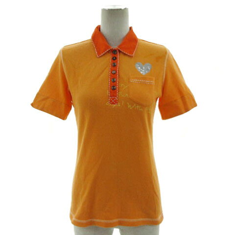 【中古】フィラゴルフ FILA GOLF ポロシャツ 胸ポケ ロゴプリント ステッチ スパンコール 半袖 切替え オレンジ M レディース 【ベクトル 古着】 250131表記サイズM実寸サイズ肩幅：34.5cm　身幅：43cm　着丈：57...