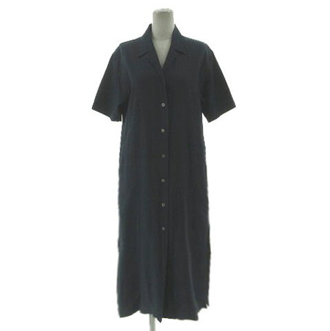 【中古】スティーブンアラン Steven Alan OPEN COLLAR SHIRT DRESS 8226-199-0408 オープンカラーシャツワンピース 半袖 ロング丈 裾スリット ネイビー 紺 M レディース 【ベクトル 古着】 2...