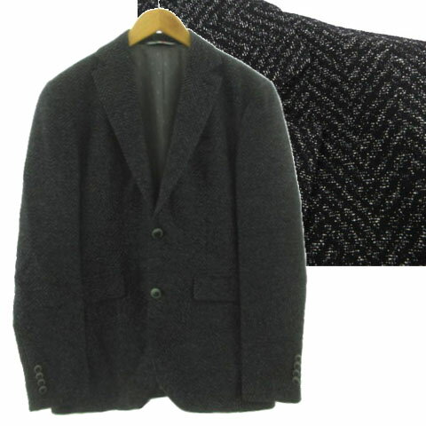 【中古】インターメッツォ INTERMEZZO ヘリンボーンジャケット レジウノ LEGGIUNO イタリア製生地 2405407732-97 テーラードカラー シングル 2B ウール混 ブラック 黒 グレー 46 メンズ 【ベクトル 古着...