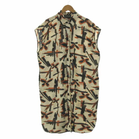 【中古】バイ マレーネ ビルガー BY MALENE BIRGER ノースリーブシャツワンピース ロング丈 裾スリット 総柄 ベージュ ブラック 黒 ブラウン 茶 34 レディース 【ベクトル 古着】 260627ブランドバイ マレーネ ビ...