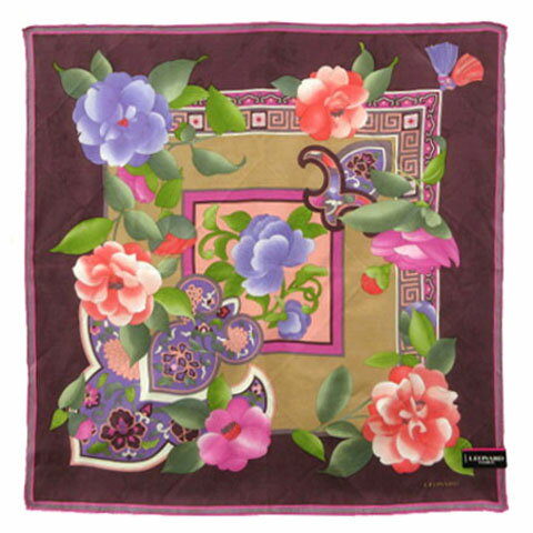 【中古】未使用品 レオナール LEONARD シルクコットン ハンカチ スカーフ 日本製 花柄 総柄 パープル系 エンジパープル マルチカラー レディース 【ベクトル 古着】 260116ブランドレオナール LEONARD表記サイズ※実寸サ...