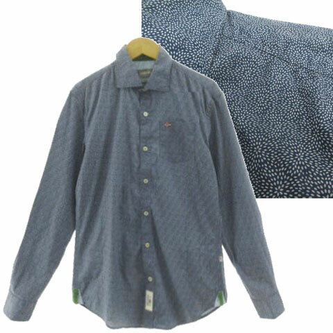 【中古】ナパピリ NAPAPIJRI シャツ SLIM FIT ホリゾンタルカラー ロゴ刺繍 胸ポケ 長袖 総柄 ネイビー 紺 ホワイト 白 メンズ 【ベクトル 古着】 260210表記サイズサイズ表記なし ※実寸サイズをご確認下さい。実寸...