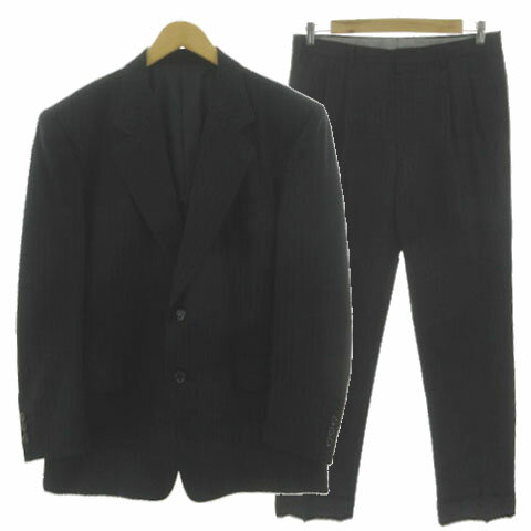 【中古】ドメール CLOTH BY DORMEUIL CLUB ストライプスーツ テーラードジャケット シングル 2B パンツ スラックス ツータック 裾ダブル 日本製 ブラック グレー BB4 メンズ 【ベクトル 古着】 260516表記...