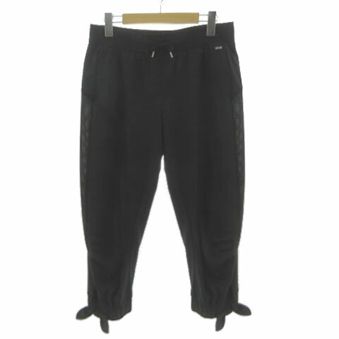 【中古】ローナジェーン LORNA JANE クロップド ジョガーパンツ 裾リボン メッシュ切替え ロゴプレート ウエストゴム ブラック 黒 S レディース 【ベクトル 古着】 260404表記サイズS ※実寸サイズをご確認下さい。実寸サイ...
