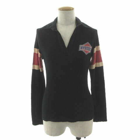 【中古】ヒステリックグラマー HYSTERIC GLAMOUR ヴィンテージ 90年代 パイル地ポロシャツ 2CH-3460 スキッパーカラー ロゴプリント 長袖 日本製 コットン ブラック 黒 F レディース 【ベクトル 古着】 2604...