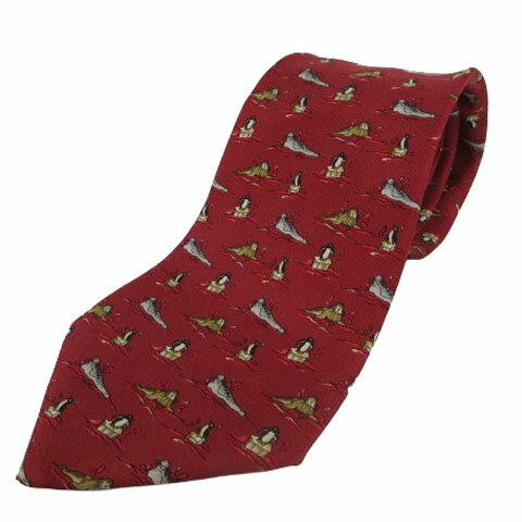 【中古】サルヴァトーレフェラガモ Salvatore Ferragamo セイウチ アザラシ ペンギン柄 シルクネクタイ イタリア製 総柄 レッド 赤 マルチカラー メンズ 【ベクトル 古着】 260623ブランドサルヴァトーレフェラガモ ...