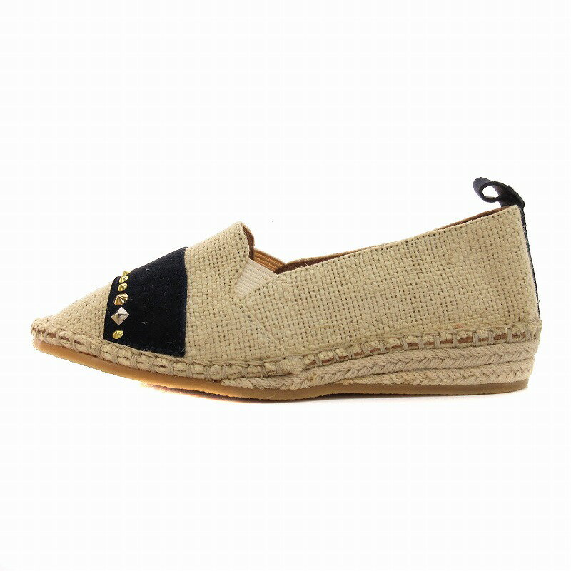 【中古】未使用品 センソユニコ Senso unico MIC Project d'edier タグ付き スリッポン エスパドリーユ スタッズ 麻 リネン Bag付き 65 23.5cm ベージュ 紺 ネイビー /UM56 ■SUT ●TZ...