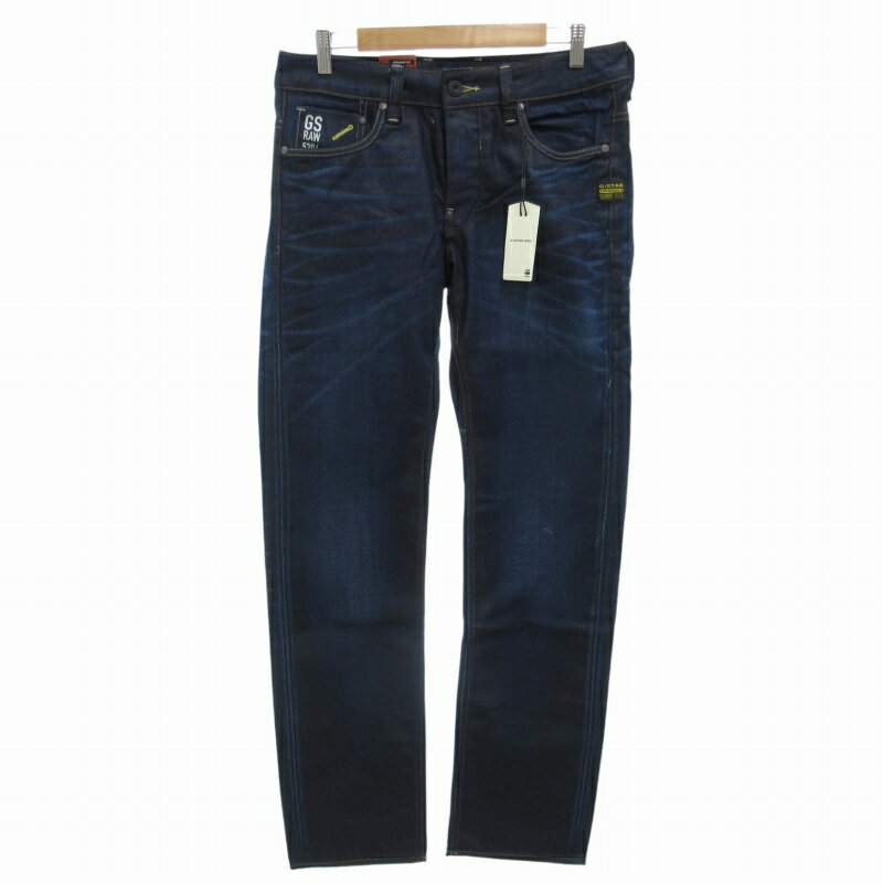 【中古】未使用品 ジースターロウ G-Star RAW タグ付き ATTACC LOW STRAIGHT LEXICON DENIM DK AGED デニムパンツ ジーンズ ストレート ボタンフライ W31 W34 M 濃紺 ネイビー 50...