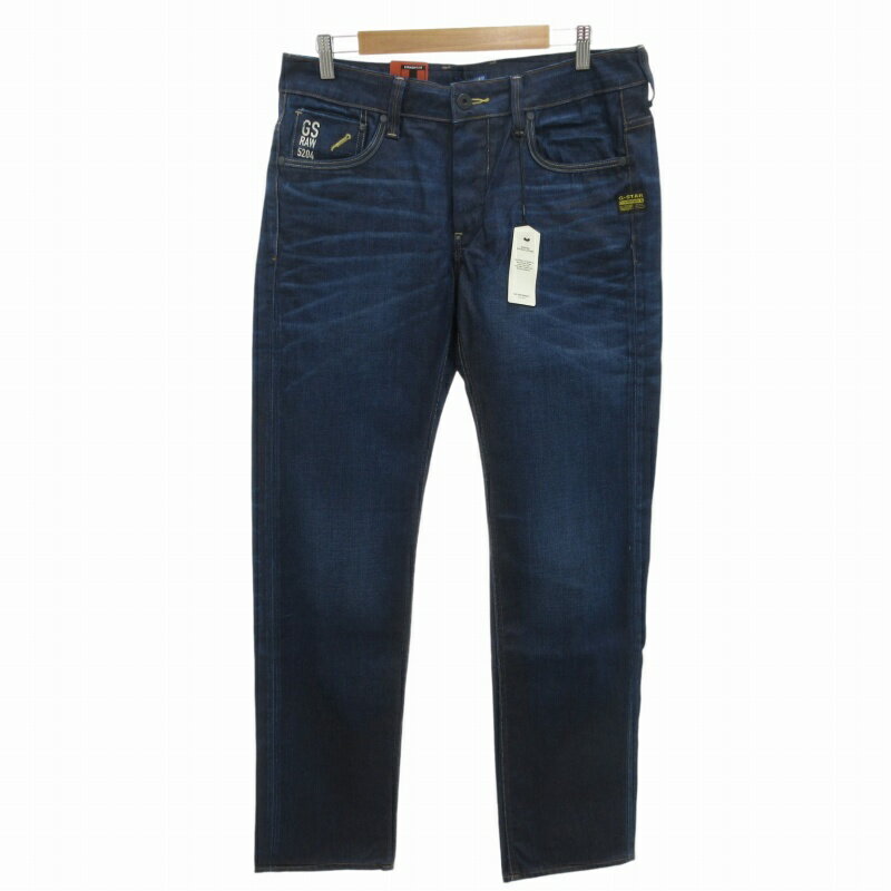 【中古】未使用品 ジースターロウ G-Star RAW タグ付き ATTACC LOW STRAIGHT LEXICON DENIM DK AGED デニムパンツ ジーンズ ストレート ボタンフライ W33 W34 L 濃紺 ネイビー 50...