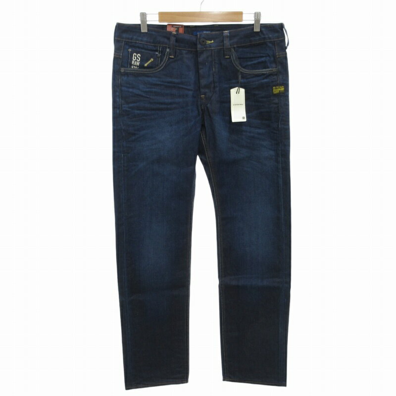 【中古】未使用品 ジースターロウ G-Star RAW タグ付き ATTACC LOW STRAIGHT LEXICON DENIM DK AGED デニムパンツ ジーンズ ストレート ボタンフライ W33 W34 L 濃紺 ネイビー 50...