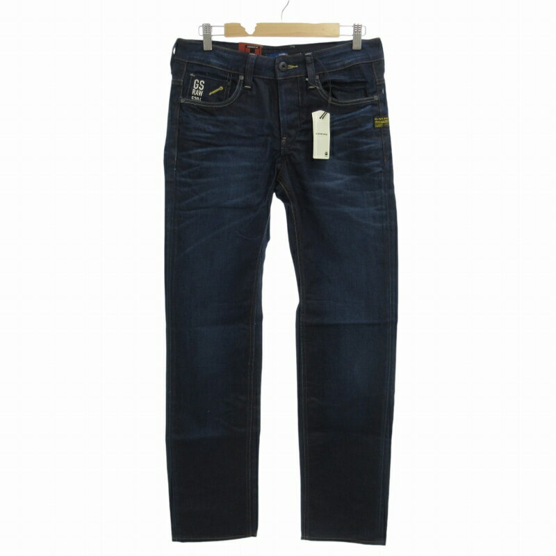 【中古】未使用品 ジースターロウ G-Star RAW タグ付き ATTACC LOW STRAIGHT LEXICON DENIM DK AGED デニムパンツ ジーンズ ストレート ボタンフライ W30 W34 M 濃紺 ネイビー 50...