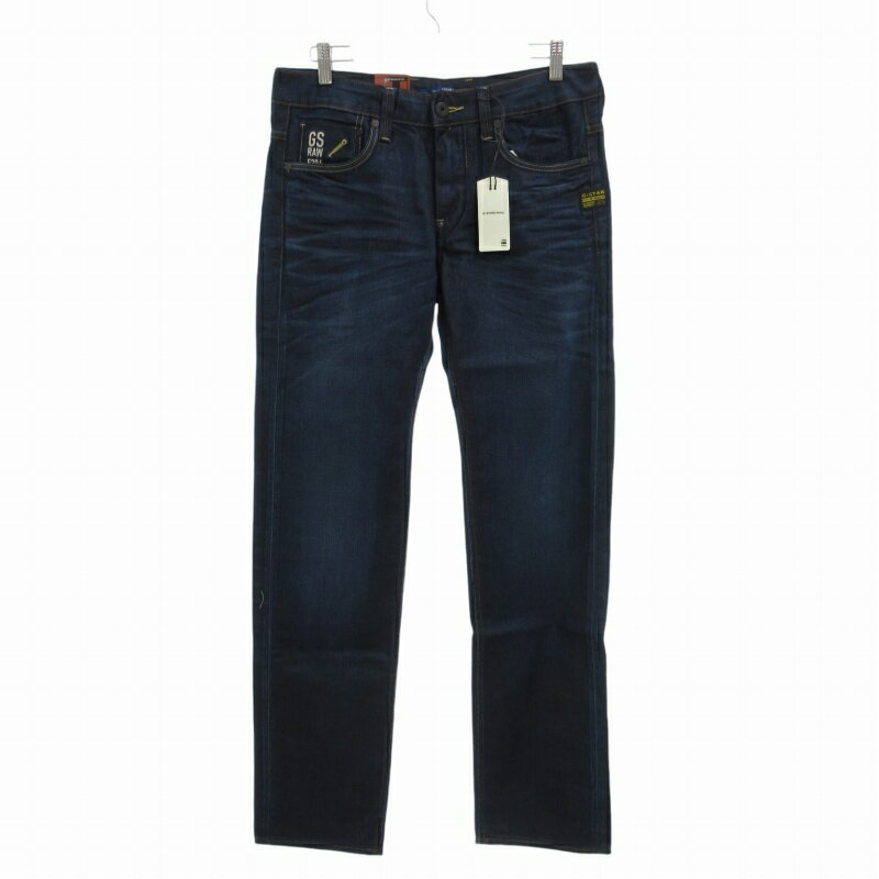 【中古】未使用品 ジースターロウ G-Star RAW タグ付き ATTACC LOW STRAIGHT LEXICON DENIM DK AGED デニムパンツ ジーンズ ストレート ボタンフライ W30 W34 M 濃紺 ネイビー 50...