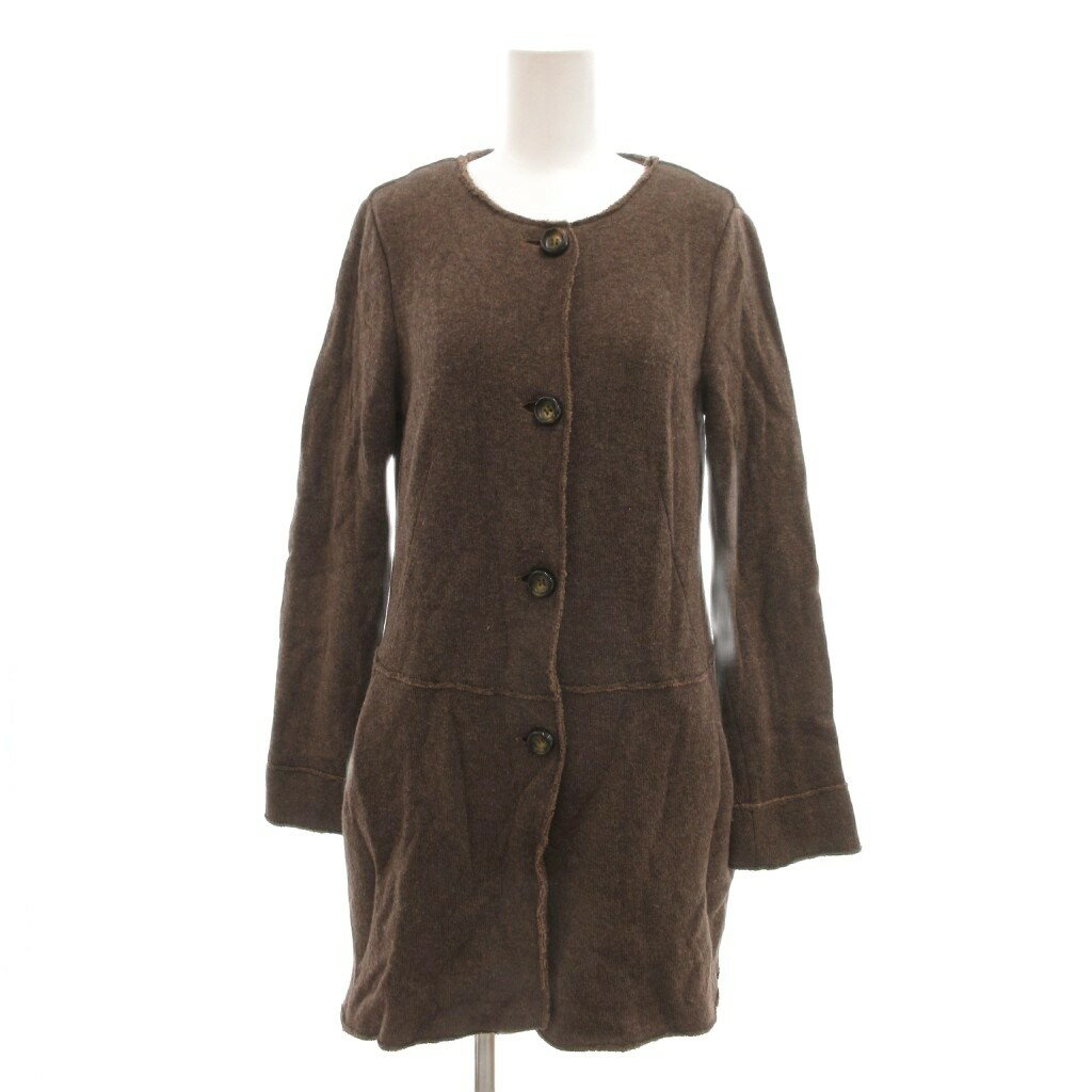 【中古】イブルースクラブ i BLUSE CLUB ノーカラーコート M ニット ミドル丈 シングル 茶 ブラウン /NU ■GY66 レディース 【ベクトル 古着】 260314表記サイズM実寸サイズ肩幅：37cm　身幅：42cm　袖丈：...