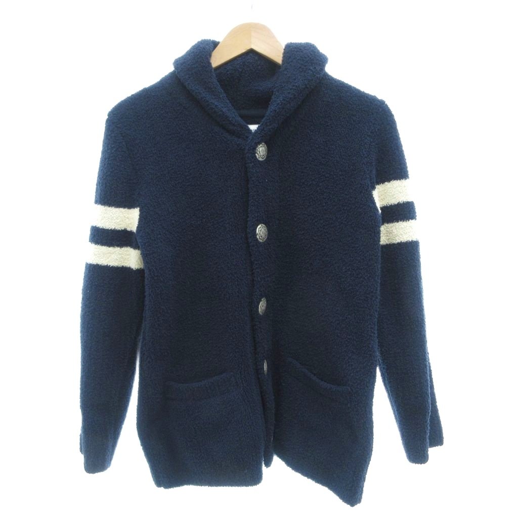 【中古】ベイフロー BAYFLOW 美品 ニットジャケット ボア ショールカラー コンチョ ボーダー 2 M ネイビー /MG■ ECF001 メンズ 【ベクトル 古着】 260220ブランドベイフロー BAYFLOW表記サイズM実寸サイズ...