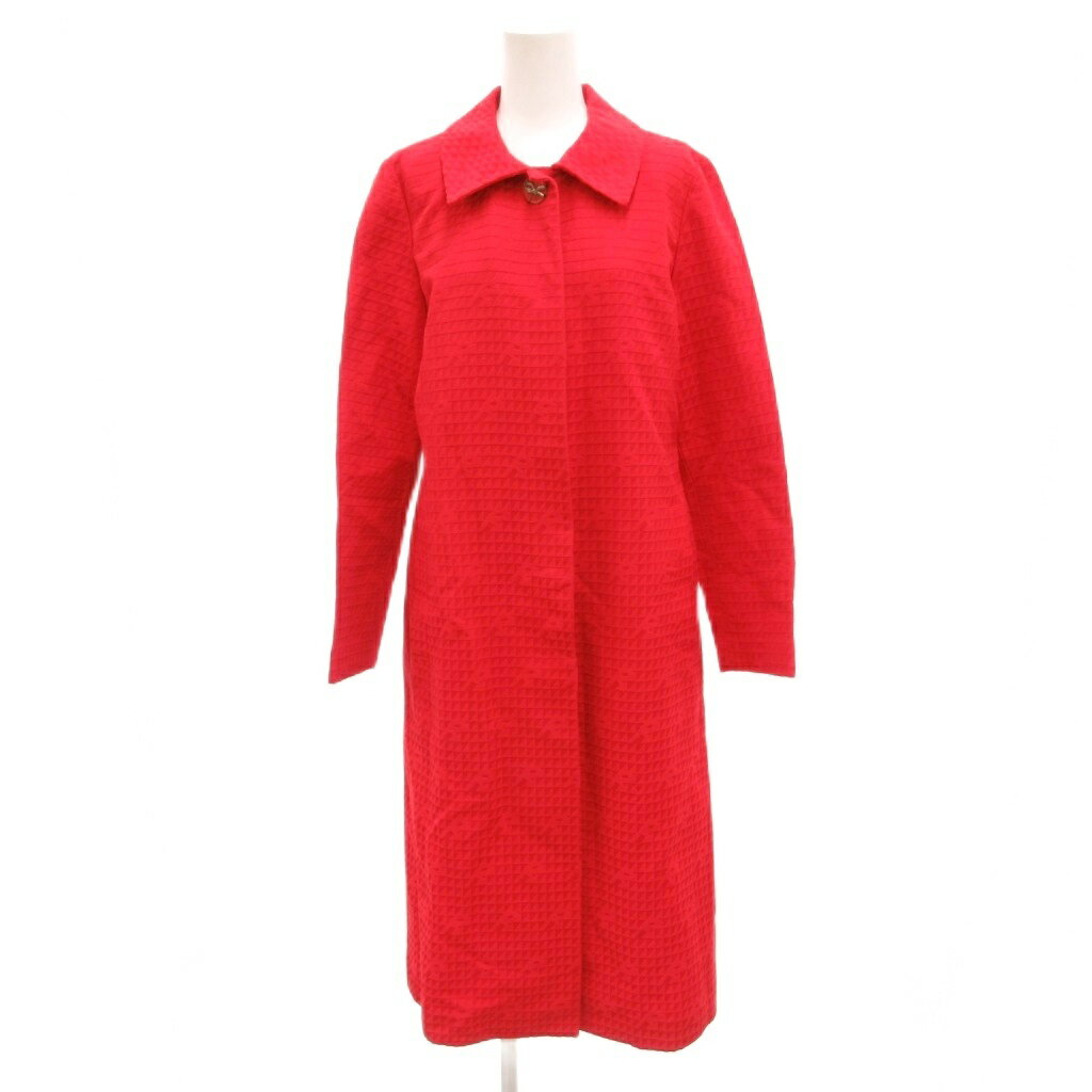 【中古】ロベルタディカメリーノ Roberta di Camerino ステンカラーコート ロング ジャガード 総柄 38 赤 レッド /JS ■ECG003 レディース 【ベクトル 古着】 260323ブランドロベルタディカメリーノ Ro...
