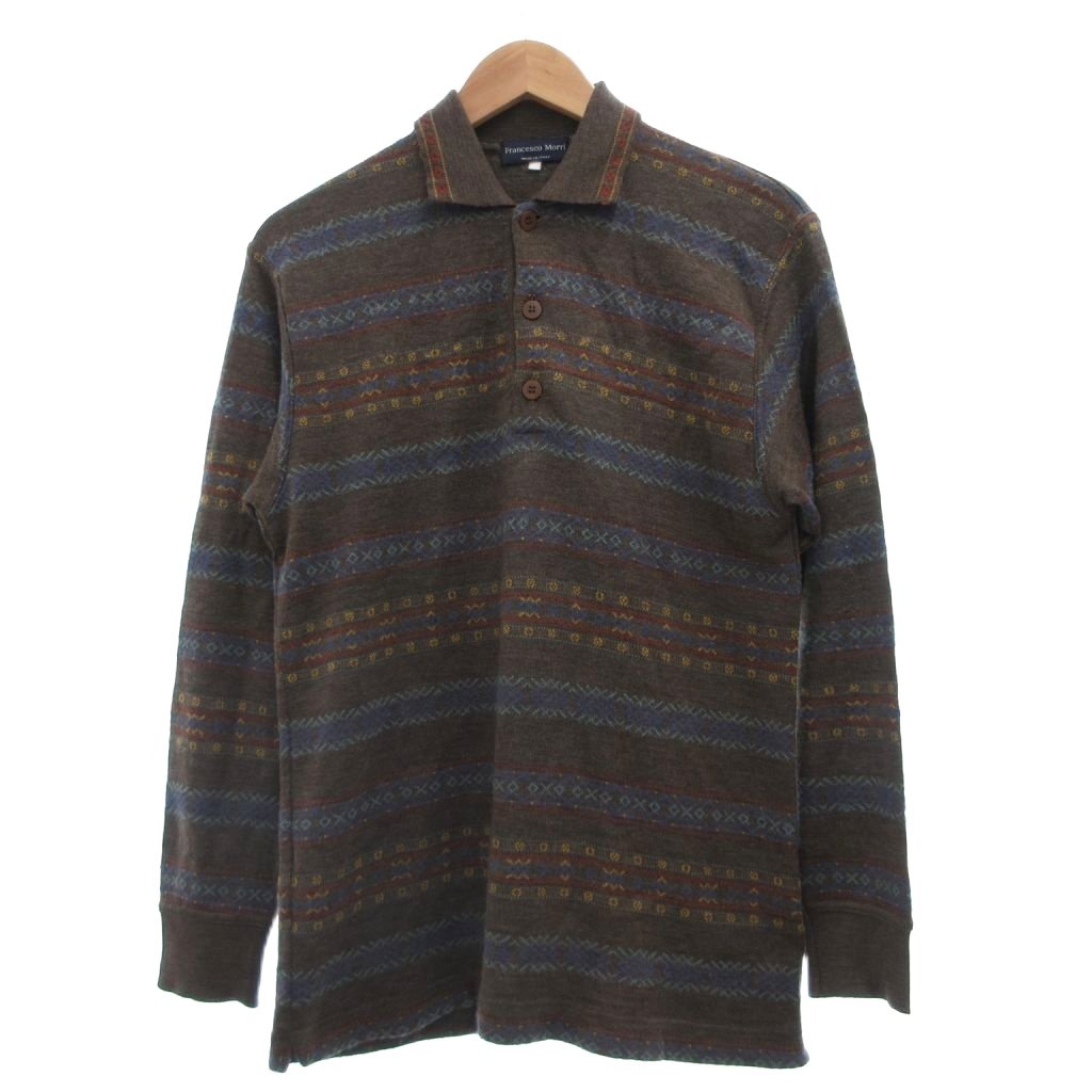 【中古】フランチェスコモッリ Francesco Morri 長袖 ポロシャツ ニット ブラウン マルチカラー 総柄 ポロ襟 イタリア製 /SX ■ECF003 メンズ 【ベクトル 古着】 260330表記サイズサイズ表記なし(実寸サイズを...