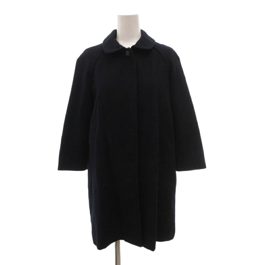 【中古】petit fontaine コート ウール カシミヤ混 130 紺 ネイビー ラウンドカラー /NL ■ECF004 キッズ 【ベクトル 古着】 260428表記サイズ130実寸サイズ身幅：42cm　着丈：73cm　ゆき丈：60c...